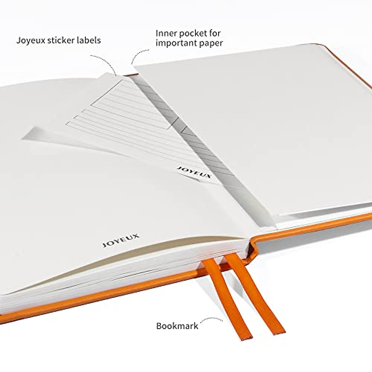 JOYEUX Blank Journal Notebook, A5, 160 Pages 100 Gsm Thick Sketch Books Hardcover Journal for Writing, 5.7 inches x 8 inches Notebooks for Work (Orange)