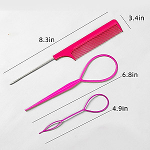 6Pcs Hair Loop Tool Set with 4 Tail Tools French Braid 2 Metal Pin Rat Comb for Styling, 100 Colored Children Rubber Bands. Schembo