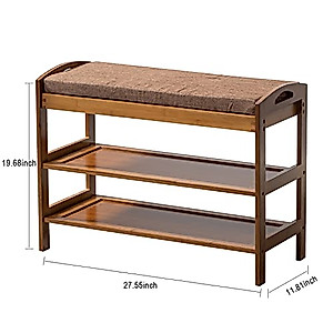 Bamboo 3 Tier Shoe Rack Bench, Shoe Organizer or Entryway Bench, with Storage and Foam Pad Seat Shoe Rack, Perfect for Hallway Living Room Bedroom Corridor