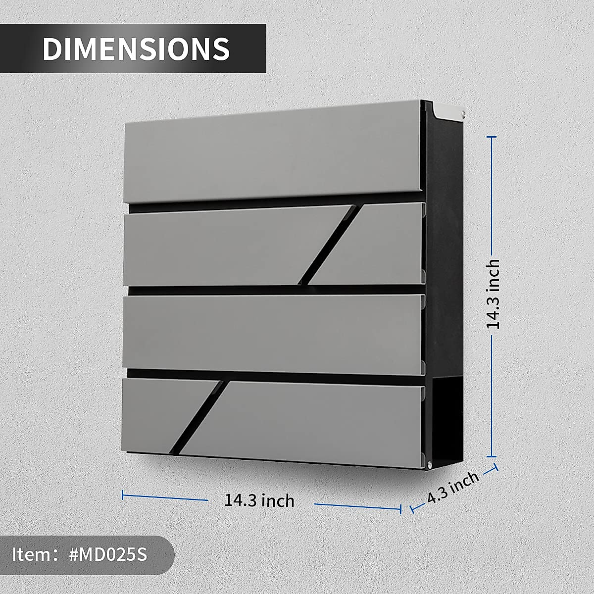 Yoocabinet Mailbox Wall Mount,Large Capacity Locking Mailbox for Outside,Galvanized Steel Cover and Rust-Proof Metal Post Box with Newspaper Holder,14.6"x14.6"x4.3" Silver,MD025S