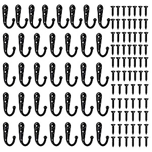 36 Pieces Wall Mounted Hook/Single Coat Hanger and 72 Pieces Screws (Black)