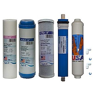 5 stage Reverse Osmosis Replacement Filter set with 75 GPD membrane, inline carbon postfilrer (USA made) and QC fitting