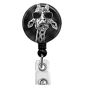 Cool Giraffe Badge Reel， Retractable Name Card Badge Holder with Alligator Clip, 24in Nylon Cord, Medical MD RN Nurse Badge ID, Badge Holder, Office Employee Name Badge