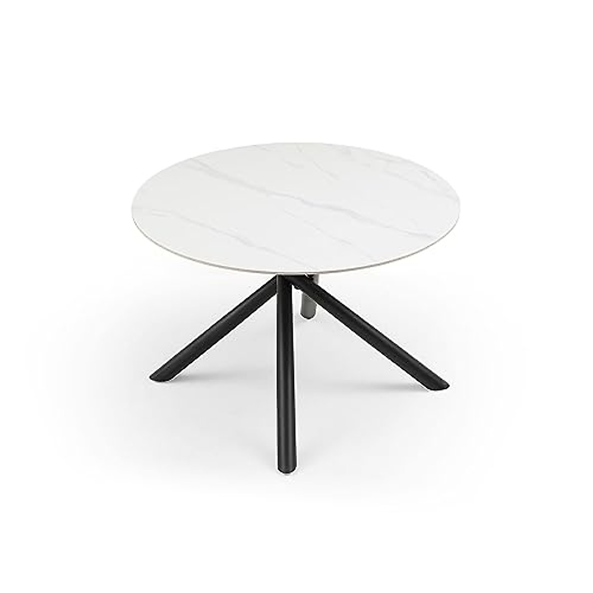 KEVINSPACE 42.13" Round Dining Table, Marble Table White Sintered Stone Tabletop with Solid Carbon Steel Base, Mid Century Modern Dining Table for Kitchen, Dining Room, Office, Reception Room Moon