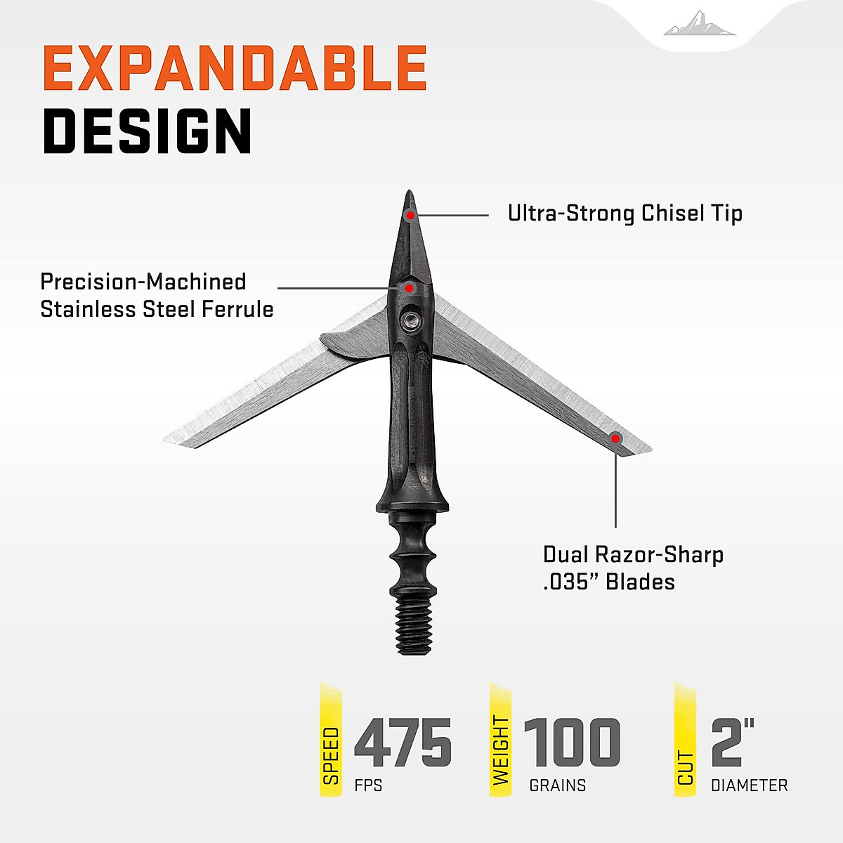 Wicked Ridge by TenPoint Impact Broadhead - Pack of 3 - 100-Grain, Two-Blade, Rear-Deploying Design - Tested Up to 475 FPS