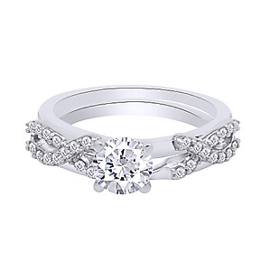 0.38 Carat Round White Cubic Zirconia Infinity Enhancer Guard Ring 14K White Gold Over Sterling Silver Ring Size- 5.5