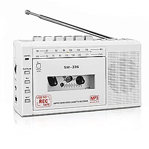 Portable Cassette Player Recorder, Cassette to MP3 Digital Converter via USB or Micro SD Card, Powered by AC or 4 AA Battery AM FM Radio Tape Walkman, Build-in Speaker and Microphone