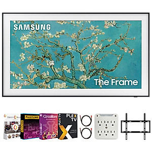 SAMSUNG QN32LS03CB 32 inch The Frame QLED HDR 4K Smart TV Bundle with Premiere Movies Streaming + 19-45 inch TV Wall Mount + 6-Outlet Surge Adapter + 2X 6FT 4K HDMI 2.0 Cable (2023 Model)