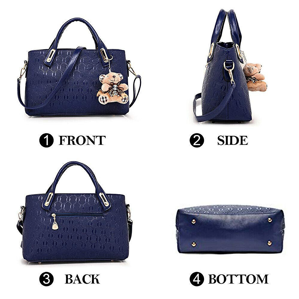 Women Ladies Leather Handbag 4pcs set Shoulder Tote Purse Satchel Messenger Bag (Dark Blue) (Dark Blue)
