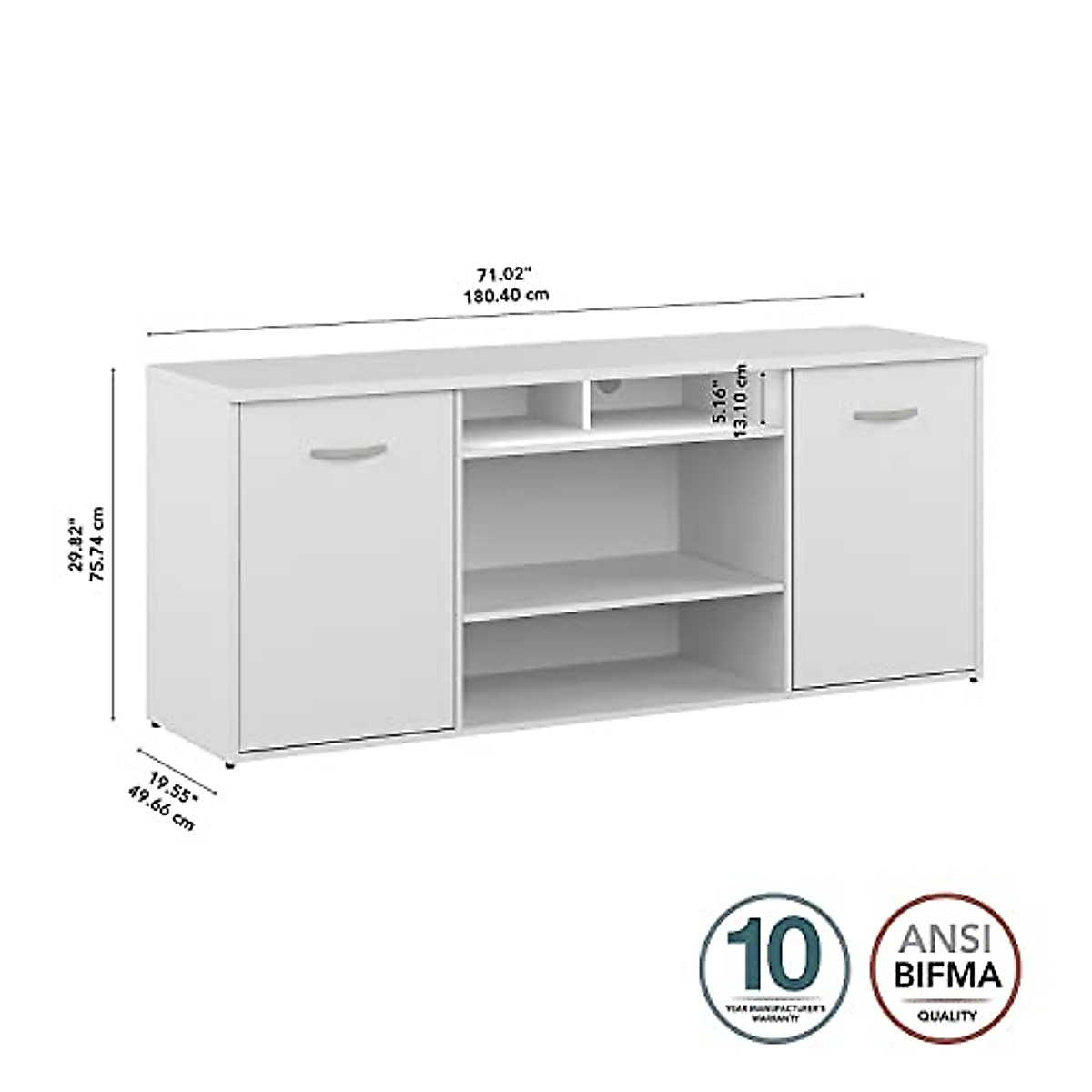 Bush Business Furniture Studio C Office Storage Cabinet with Doors and Shelves, 72W, White