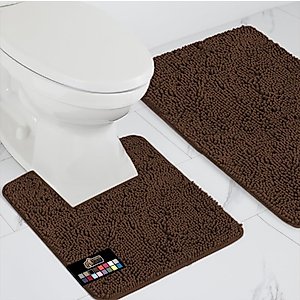 Gorilla Grip Bathroom Rug Sets, Soft Chenille 2 Piece Area Rugs Set, Toilet Base Mat and 30"x20" Carpet, Absorbent Microfiber Washable Mats Dry Quickly, Home Décor and Bath Room Accessories, Caramel