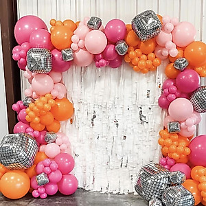 Orgnafey Hot Pink and Orange Balloon Garland Arch Kit 166pcs Pastel Light Pink and Metallic Silver Balloons For Tropical Party Supplies Summer Party Wedding Engagement Baby Shower Birthday Decorations