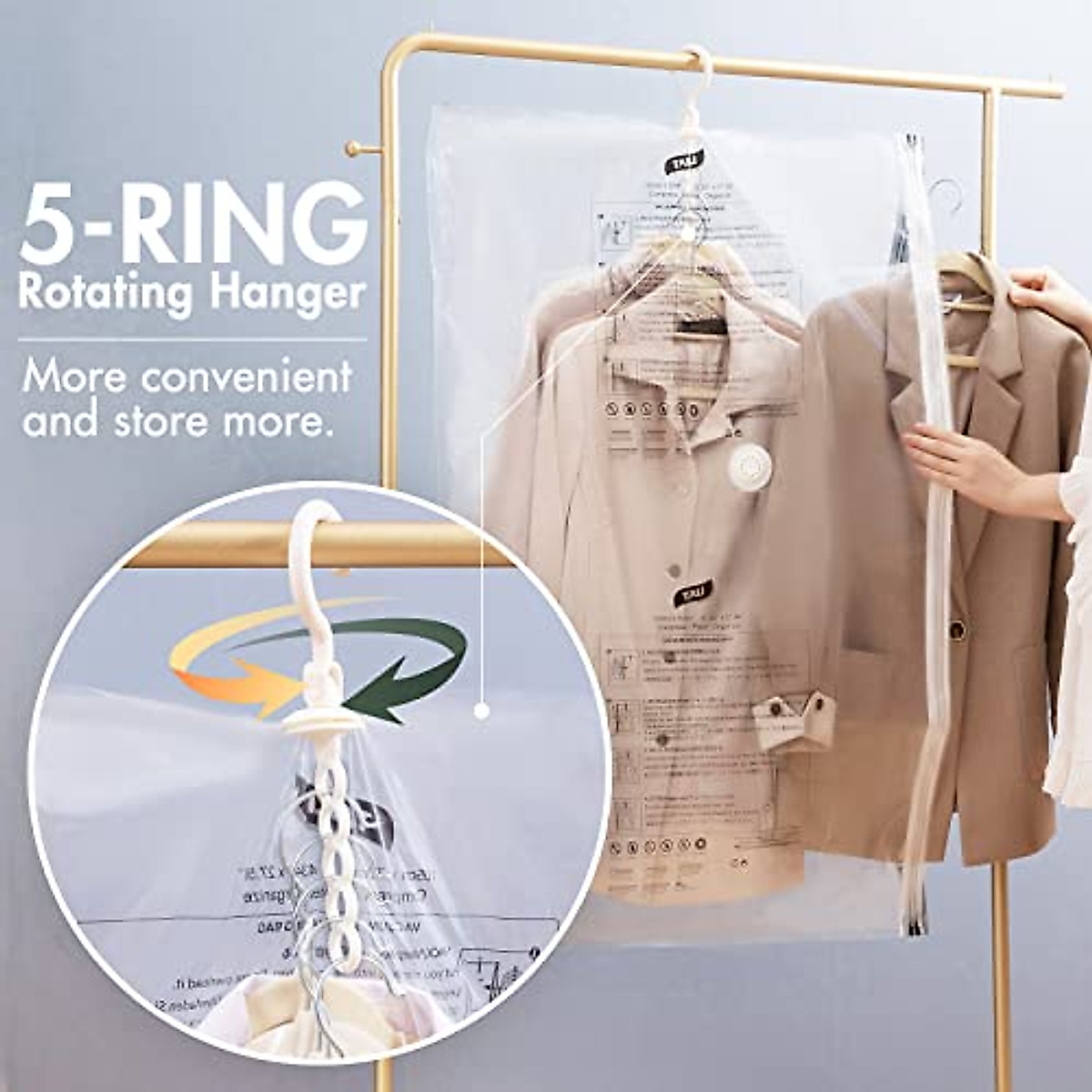 TAILI Hanging Vacuum Storage Space Saver Bags Set of 4 (2 Long, 2 Short),Vacuum Bag Clear Bags，Save More Space Closet Organizer