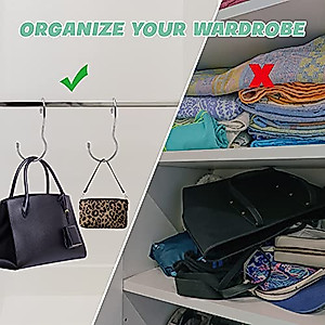 8 Pack Purse Hooks for Closet, S-Shape Metal Purse Hanger Double Hanger Hooks for Cloest Rod, Hangbag Belt Purse Hanging Storage