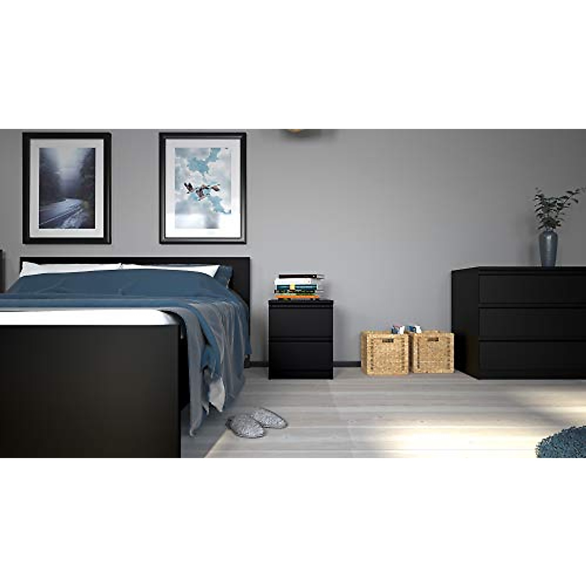 Tvilum 2 Drawer Bedroom Nightstand Nighstand, 19.69 in x 15.91 in x 19.49 in, Black