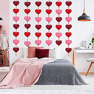 6 Pack Heart Banner for Valentines Day Decorations-Felt,Red,Rose Red and Light Pink,| No DIY | Valentines Day Decor | Valentine's Day Mantle Decor | Heart Garland for Valentines Day Decorations