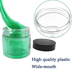 20PCS 2OZ Clear Plastic Slime Containers Jars with Black Lids,Refillable Empty Cometic Storage Container for Slime Making,Candy,Beads,Art Crafts,Lotion