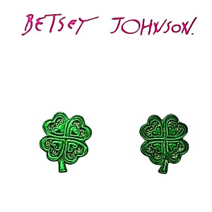 Betsey Johnson Luck of The Irish Green & Gold Four Leaf Clover Stud Earrings