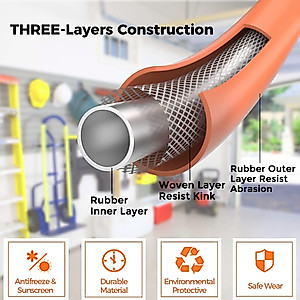 Giraffe Tools Rubber Air Hose, 3/8 inch x 25 ft, 1/4 in. MNPT Fittings, 300 PSI Heavy Duty, Lightweight Air Compressor Hose