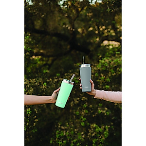 Ello Beacon Vacuum Insulated Stainless Steel Tumbler with Optional Straw, 24 oz, Grey