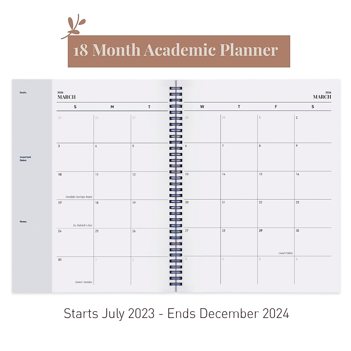 Rileys Planner 2024-2025 18-Month Academic Weekly Planner - Typographic Weekly & Monthly Agenda Planner, Flexible Cover, Notes Pages, Twin-Wire Binding (8 x 11 inch, Pink)