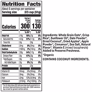 Cascadian Farm Organic Granola with No Added Sugar, Cinnamon Apple Cereal, Resealable Pouch, 11 oz.