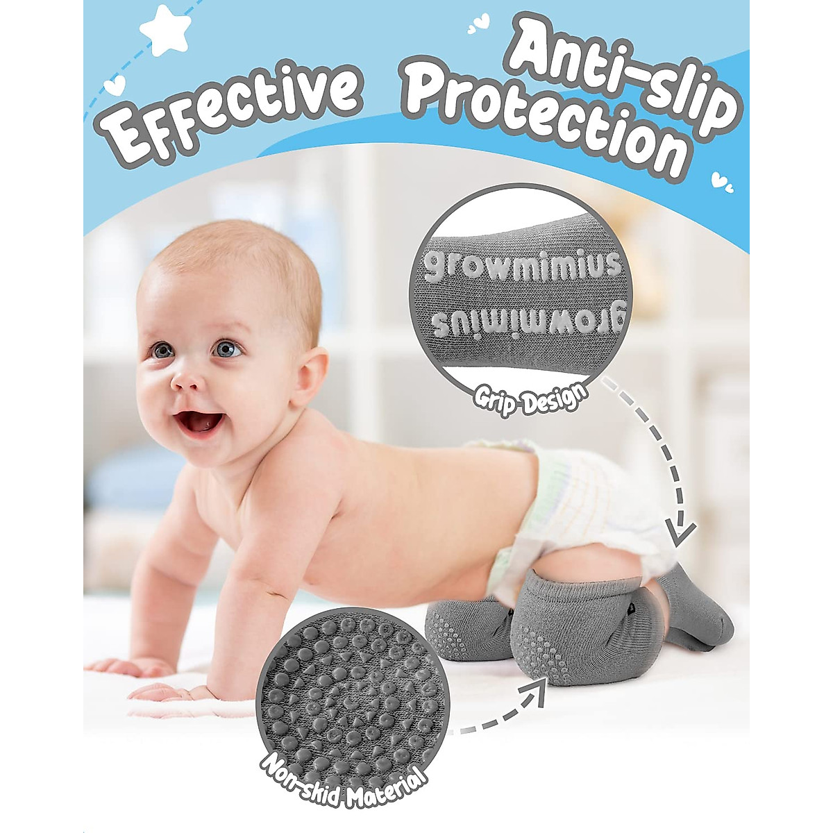 BOSONER Baby Crawling Anti-Slip Knee and Anti Slip Baby Boys Girls Socks Best Infant Gift, Unisex Baby Toddlers Kneepads (Black Dark Grey)