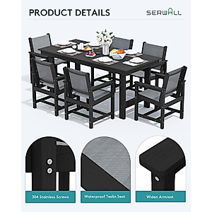 SERWALL Textilene Outdoor Dining Chair Set of 2, HDPE Frame with Textile Chair Seat, Holds up to 300 LBS, All Weather Chairs for Lawn, Garden, Yard and Poolside, Black