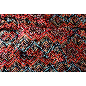 Yvooxny Quilt Set Queen Size Bedspread Bohemian Style Lightweight Cotton Quilted Coverlet Bedding Set for All Seasons, Boho Red Jacquard Pattern, 90 * 98 Inches