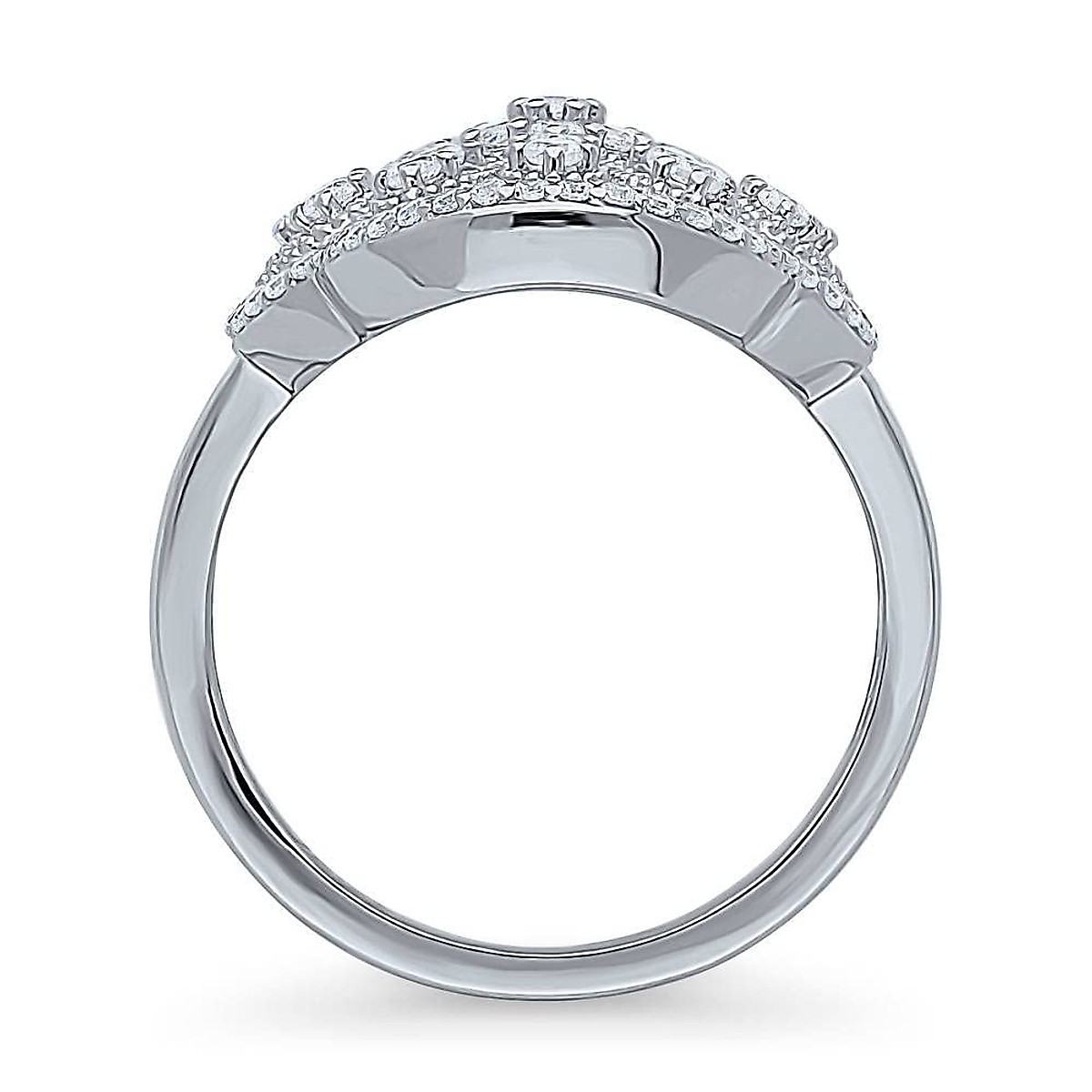 BERRICLE Sterling Silver Flower Cubic Zirconia CZ Statement Navette Cocktail Fashion Ring for Women, Rhodium Plated Size 8