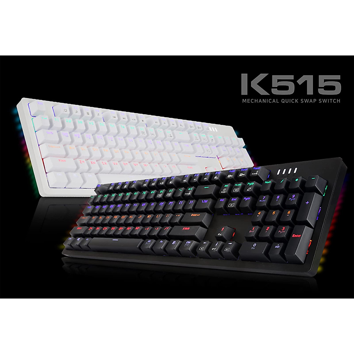 ABKO K515 RGB Gaming Quick Swap Switch Mechanical Keyboard (English/Korean Keycaps) (White, Blue Switch)