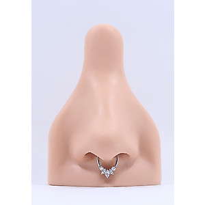 FANSING Surgical Steel Septum Jewelry 16g Septum Rings for Women Prong Set CZ Teardrop Septum Clicker Silver Septum Ring 16 Gauge 8mm Daith Piercing Jewelry Triangle Septum Ring