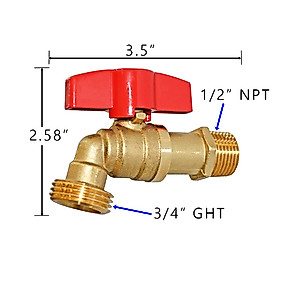 HQMPC Outdoor Spigot Hose Ball Valve Hose Bibb Garden Hose Connect Bibb Shut Off Valve No Lead Brass Stop Valve 1/2" MNPT Connect 3/4" GHT Outlet 1 Pcs