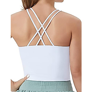 THE GYM PEOPLE Women's Cross Back Sports Bra Halter Neck Workout Crop Tank Tops with Removable Pads White
