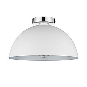 Novogratz x Globe Brady 1-Light Semi-Flush Mount Ceiling Light, Matte White, Chrome Details,61091