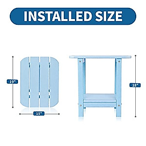 VINGLI Outdoor Side Table with 2 Layer Storage, Plastic Waterproof and UV Resistant HDPE Adirondack Coffee End Tables, All Weather for Patio, Backyard, Pool, Indoor Use (Blue)