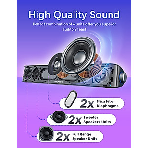 Computer Speakers, HiFi Sound Quality Computer Sound Bar, USB Powered PC Speakers, Bluetooth 5.0 and 3.5mm Aux-in Computer Speakers for Desktop, Laptops, PCs, Phones, Tablets, Xbox, Gaming Speakers