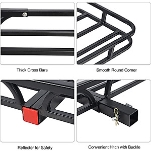 DMC-FPPS 500lbs Hitch Cargo Carrier, 53" L x 19" W x 5" H, 2 inch Adapter Shank, Black Steel Storage Baskets, Bumper Mounted Cargo Rack Carrier for RV's, Trucks, SUV's, Vans, Cars