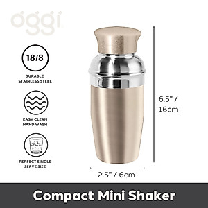 OGGI Mini Cocktail Shaker 10oz - Gold, Stainless Steel - Ideal Single Serve Martini Shaker, Great Small Size Suitable for Mini Bar, On the Go, Travel, RV, Camping