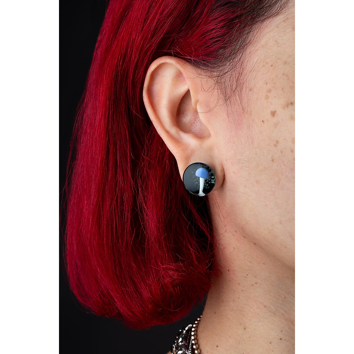 Pierced Owl Floating Glowing Mushroom Encased Pyrex Glass Saddle Plugs, Sold as a Pair (8mm (0GA))