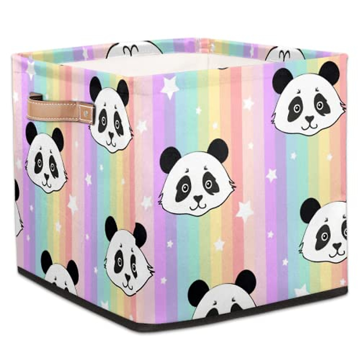 Cute Panda Rainbow Cube Storage Bins 13 Inch Fabric Storage Basket Square Storage Bins Collapsible Nursery Storage Bin Organizer Basket Storage Box for Shelves, Closet