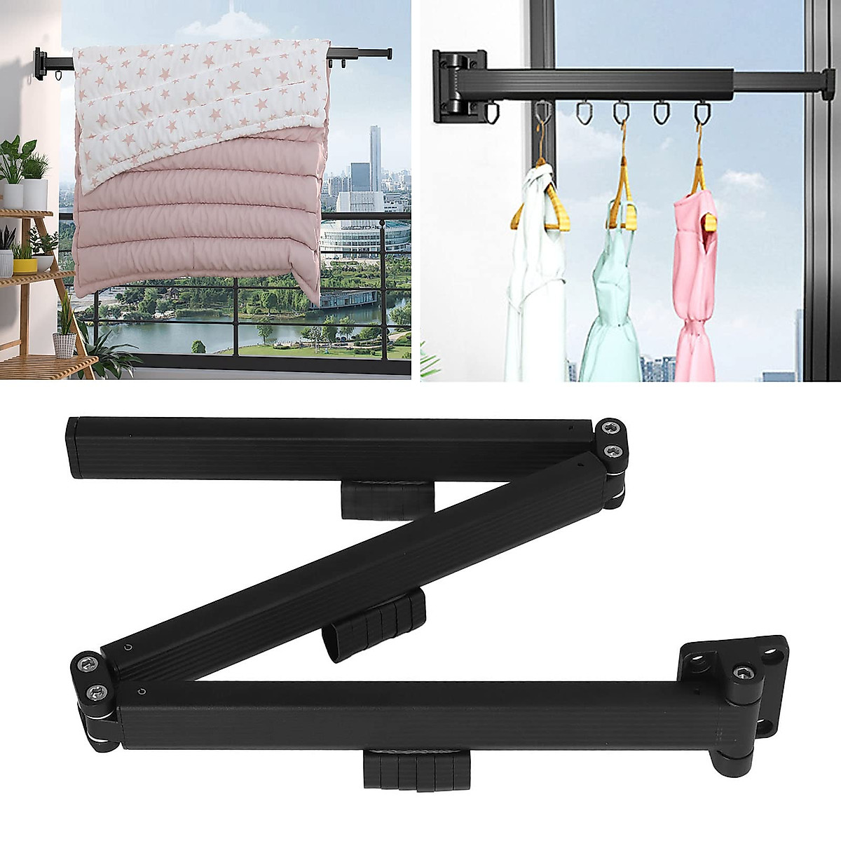 yaogohua Pull-Out Laundry Dryer, 3 Folding Clothes Drying Racks Wall Mounted, Easy to Install Design, Balcony, Mud Room, Bedroom, Pool (Black)