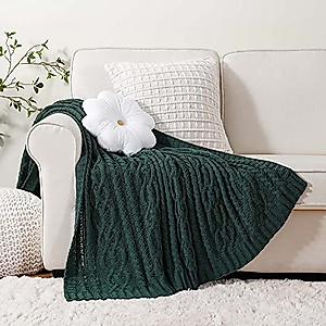 Battilo Christmas Dark Green Throw Blanket for Couch, Woven Chenille Knit Throw Blanket Versatile for Chair, 51 x 67 Inch Super Soft Warm Decorative Textured Blanket for Bed, Sofa and Living Room