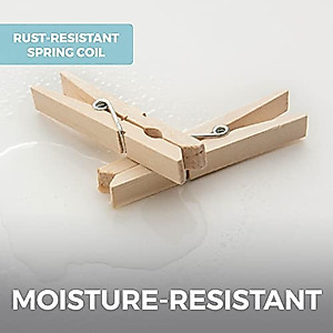 Home Genie Large Wooden Clothespins, 2.9", Natural Birchwood Rust and Moisture Resistant Clothes Pegs, Durable Wood Clothing Pins, Strong Grip, Laundry Clothesline, Bag Clips, Crafts, Photos, 25 Pack