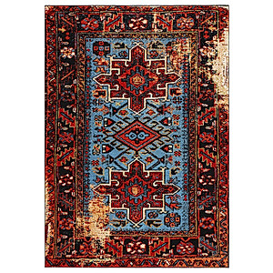 SAFAVIEH Vintage Hamadan Collection Area Rug - 6'7" x 9', Red & Light Blue, Traditional Persian Design, Non-Shedding & Easy Care, Ideal for High Traffic Areas in Living Room, Bedroom (VTH211Q)