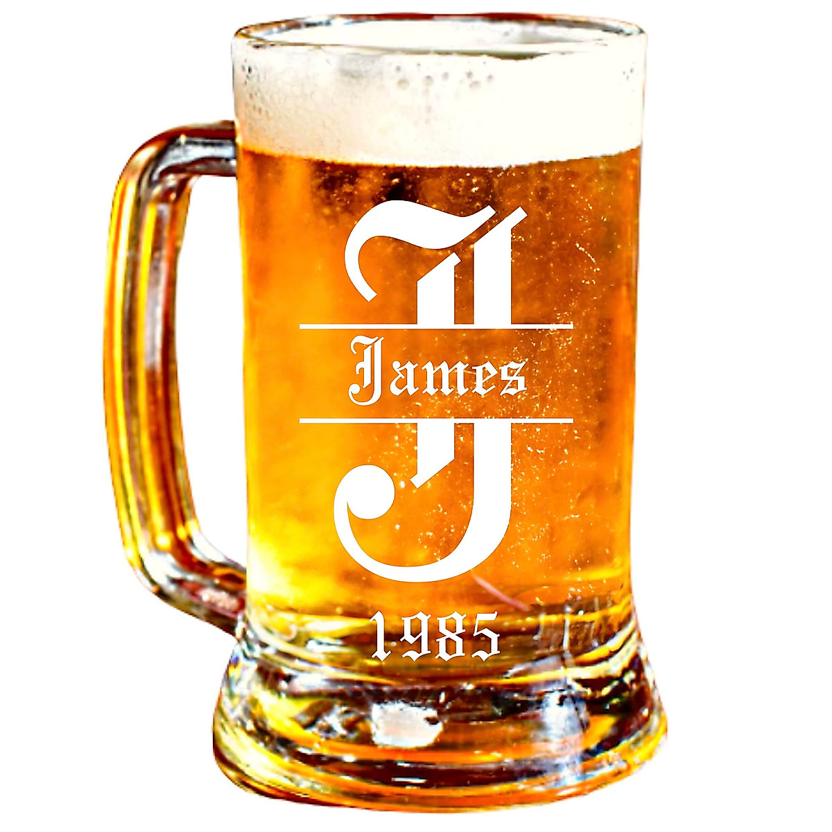 Personalized 16.oz Beer Mug | Sports Letter Design | Clear Glass | Custom Made | Perfect for wedding gifts, anniversaries, birthday gifts, or graduation