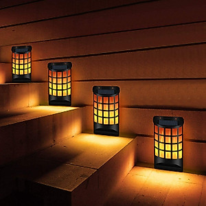 Solar Flame Lights Outdoor Waterproof Flickering Flame Solar Lights Dark Sensor Auto On/Off 66 LED Solar Powered Wall Mounted Night Lights Lattice Design for Garden Pathway Patio Deck Yard (4Pack)