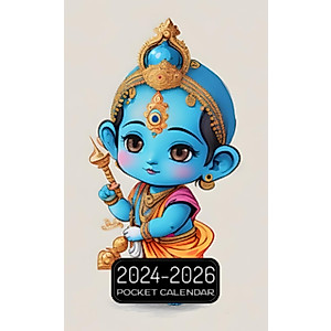 Pocket Calendar 2024-2026: Two-Year Monthly Planner for Purse , 36 Months from January 2024 to December 2026 | Minimalistic design | Cute divine baby Krishna