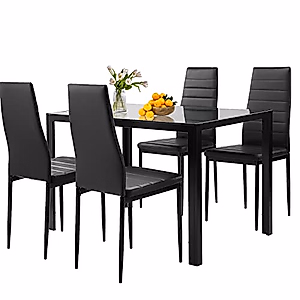 5-Piece Kitchen Table Set, Dining Table Set for 4 Dining Room Table Set for Small Spaces Modern Dinner Table Set with 4 Faux Leather Metal Frame Chairs