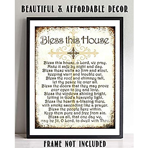 "Bless This House, O Lord, We Pray- Distressed Parchment Print- 8 x 10" Wall Art- Ready to Frame. Traditional Script Design-Home Décor- Kitchen Décor- Christian Gifts. Inspirational Prayer For All.